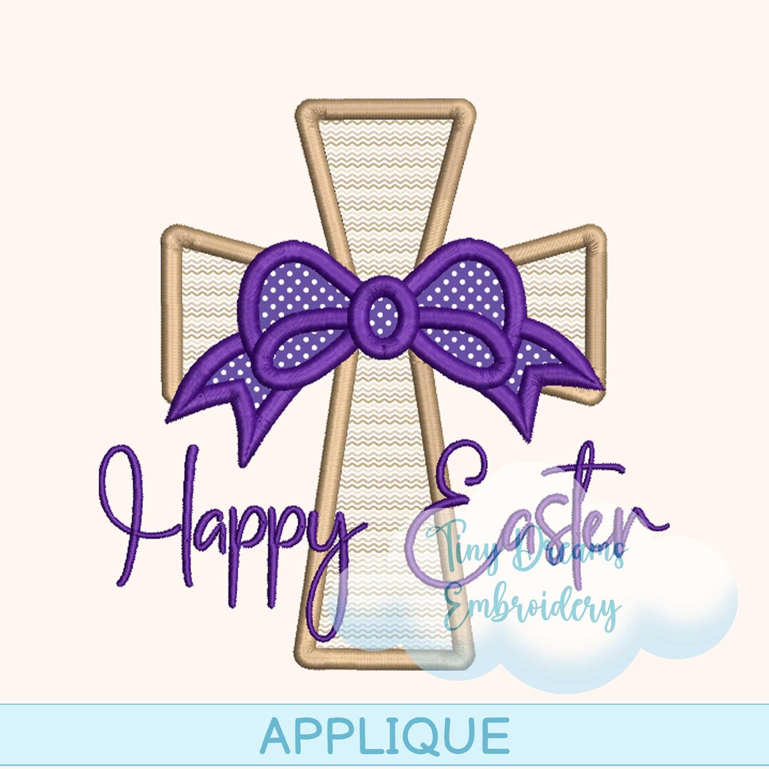 Easter Cross Applique Embroidery Design With Ribbon Bow (digital ...