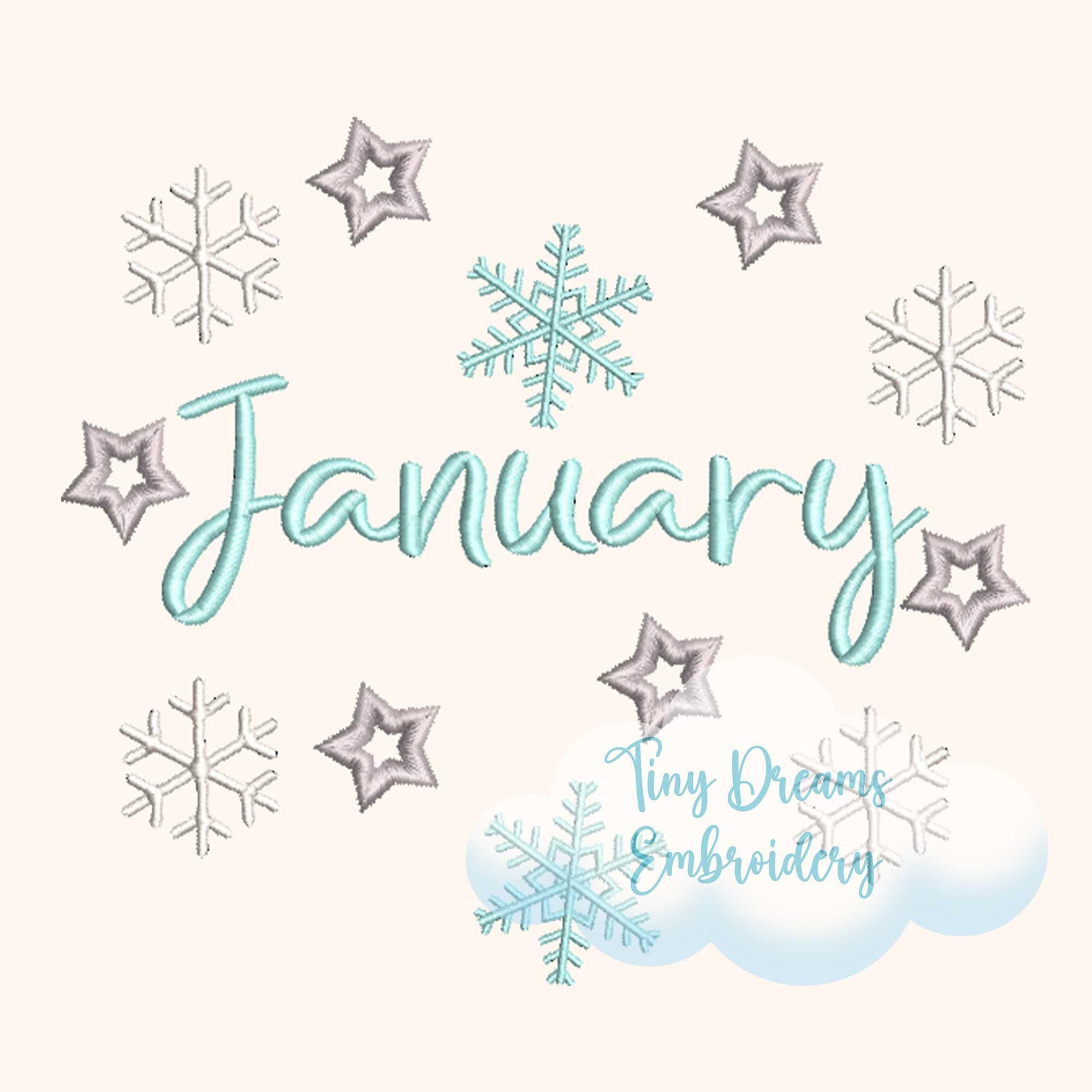 January Snowflake Embroidery Design: Winter Calendar Month (digital ...