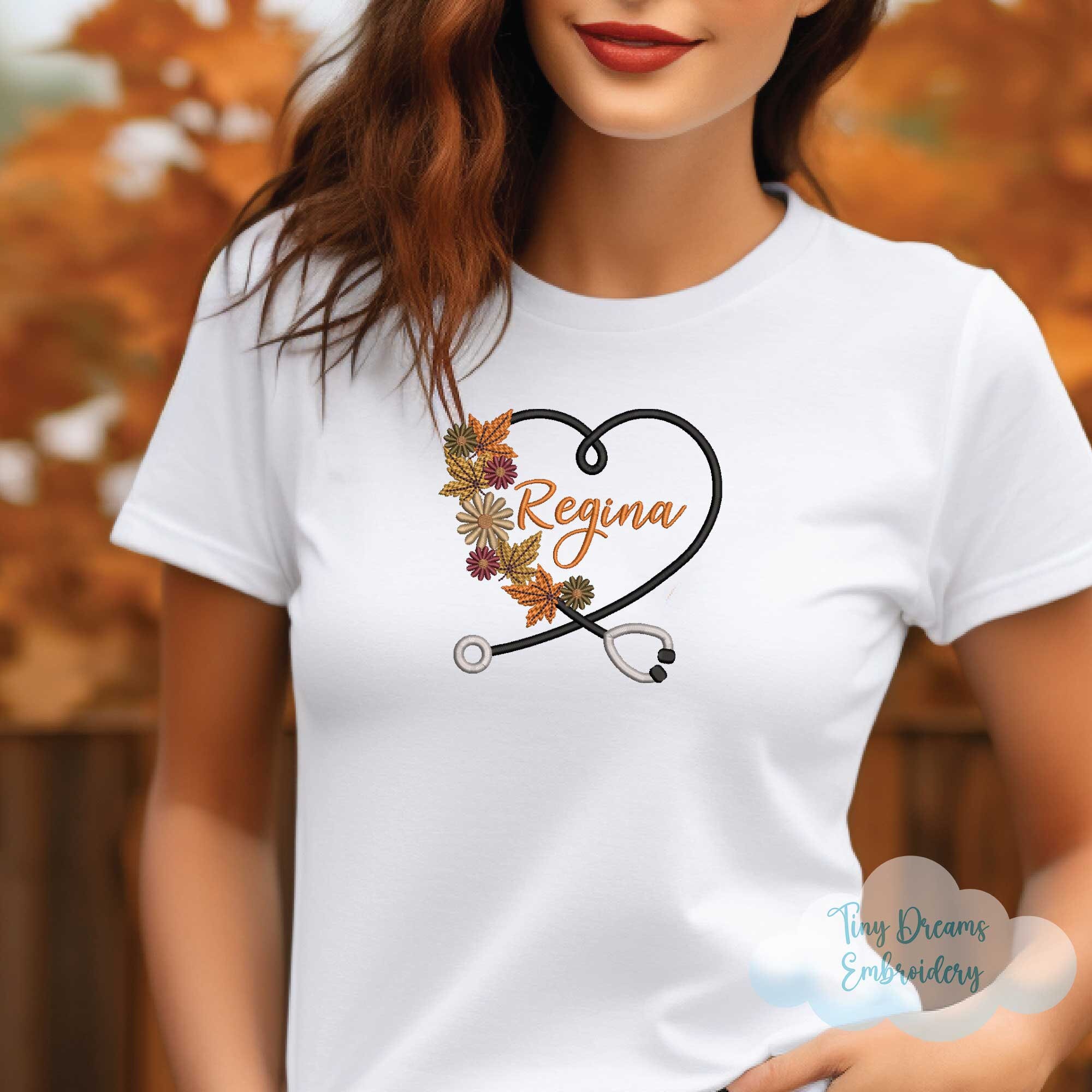 Nurse Fall Leaves Embroidery Design: Autumn Floral Monogram (digital ...