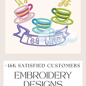 Tea Time Digital Machine Embroidery Design Tea Design Embroidery Tea ...