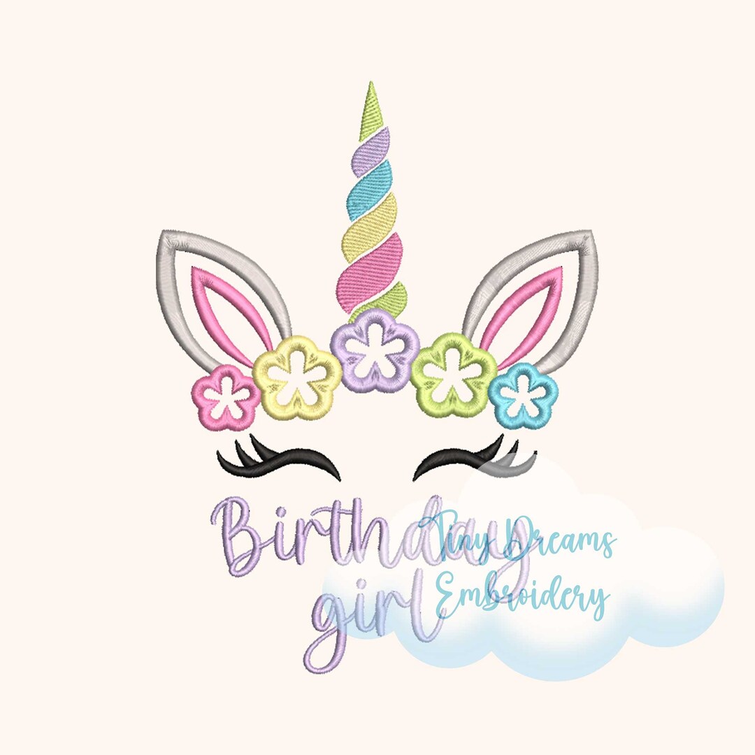 Birthday Unicorn Digital Machine Embroidery Design Birthday Girl Design ...