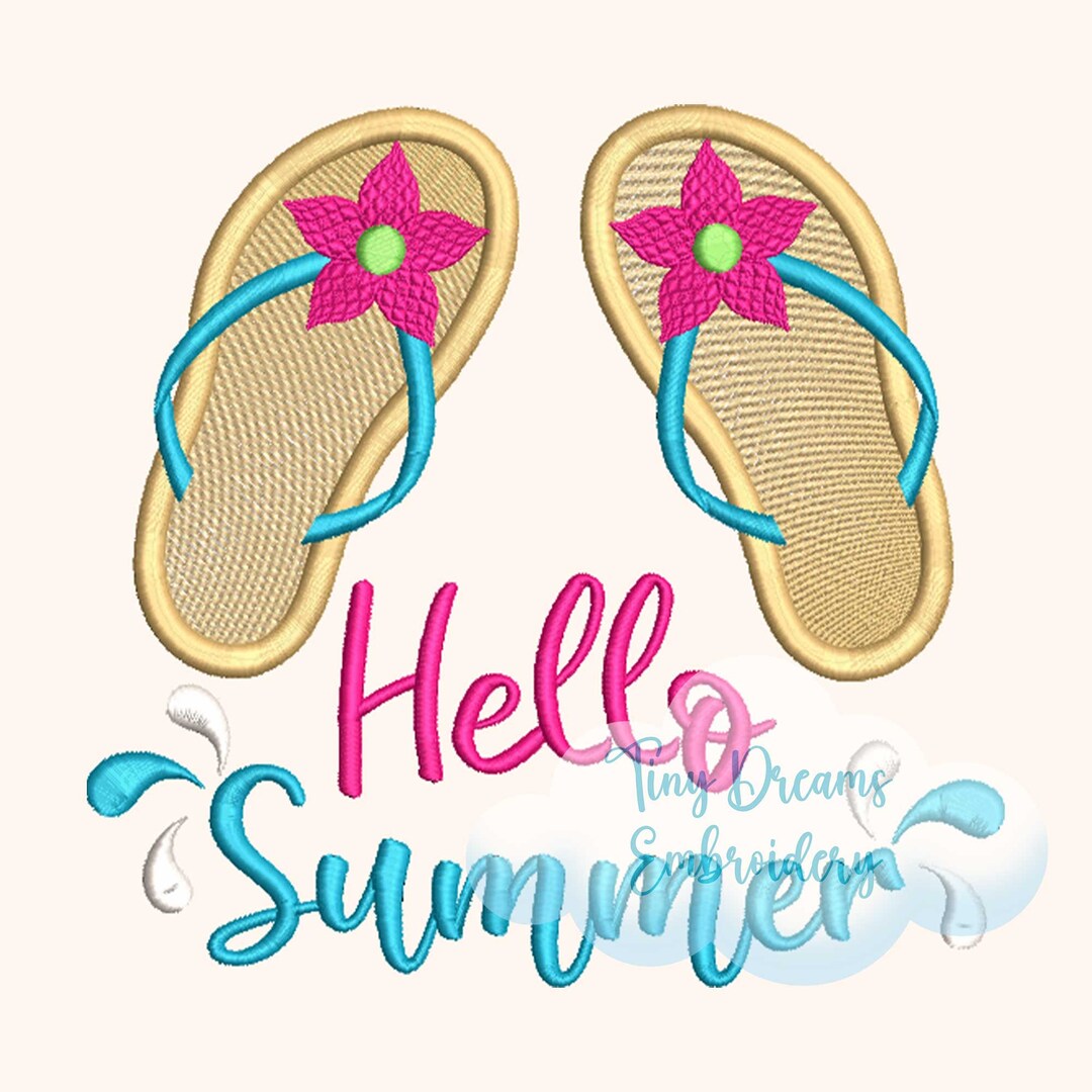 Hello Summer Embroidery Design: Flip Flop Beach Pool (digital) - Etsy
