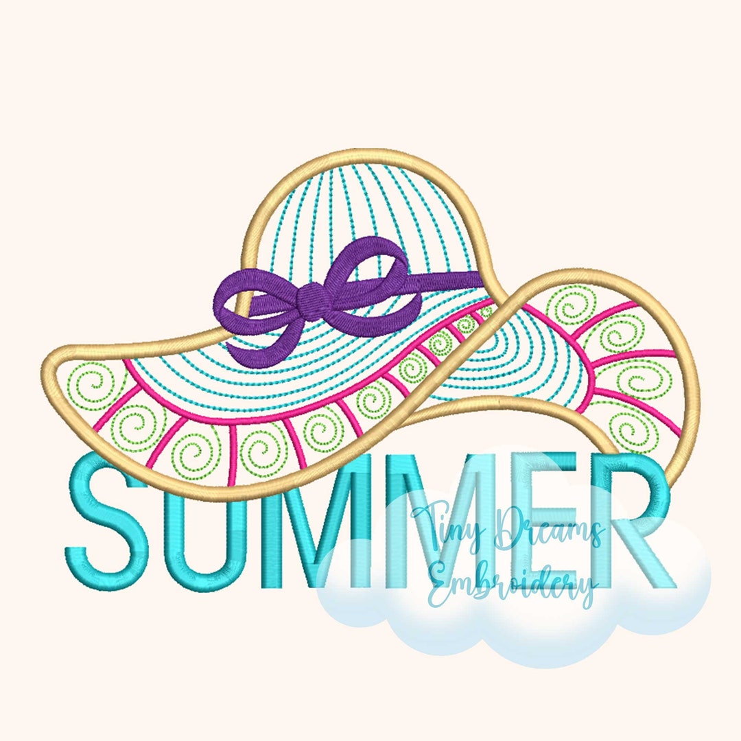 Summer Digital Machine Embroidery Design Summer Hat Design Embroidery ...