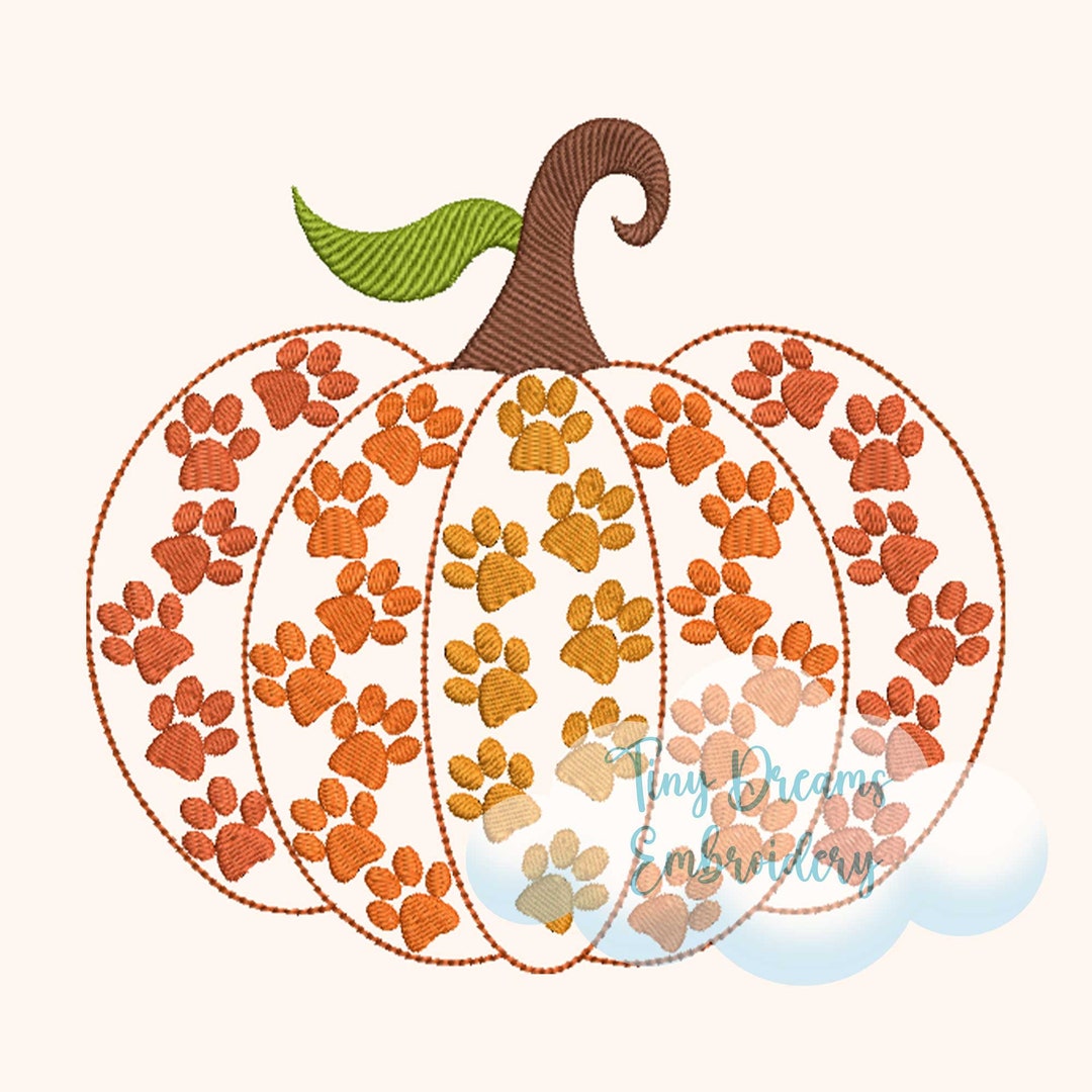 Dog Paw Print Pumpkin Embroidery Design: Thanksgiving Fall (digital ...
