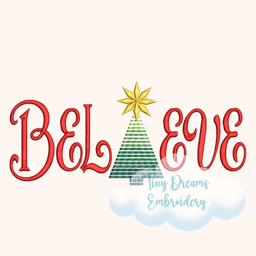 Believe Christmas Tree Embroidery Design: Holiday Star (digital ...