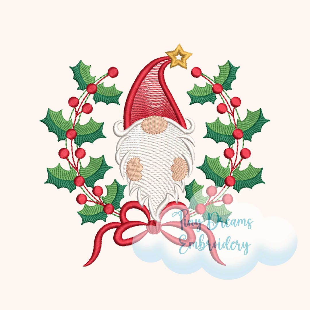 Mistletoe Wreath Gnome Embroidery Machine Design: Christmas Santa Star ...