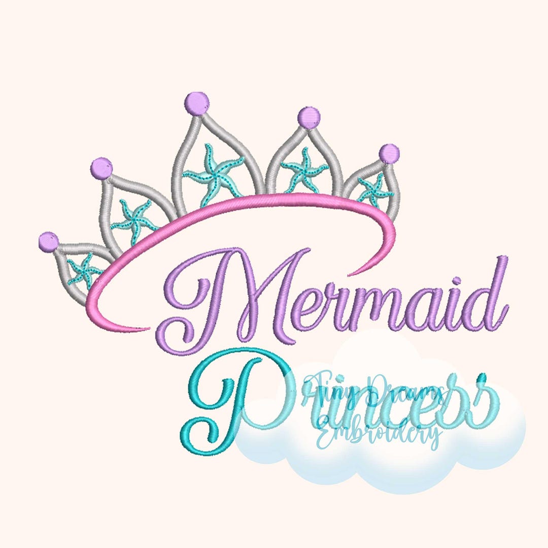 Mermaid Princess Embroidery Design: Crown & Starfish (digital Download ...