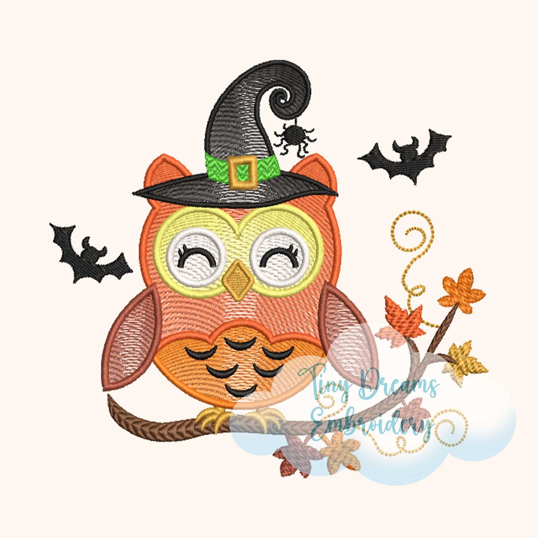 Halloween Owl Embroidery Design: Witch Hat, Bats (digital Download) - Etsy