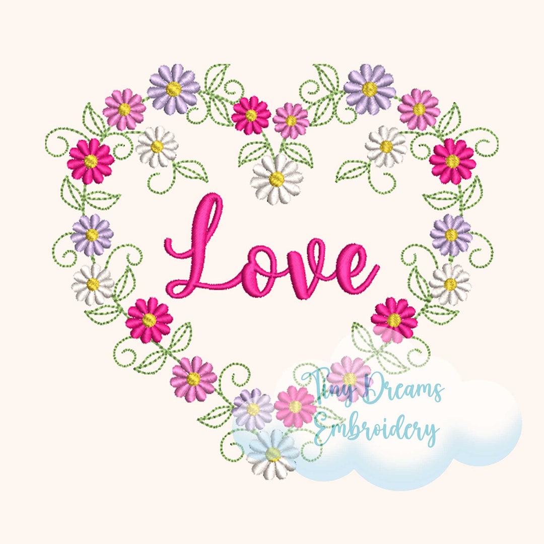 Flower Love Digital Machine Embroidery Design Valentine Design ...