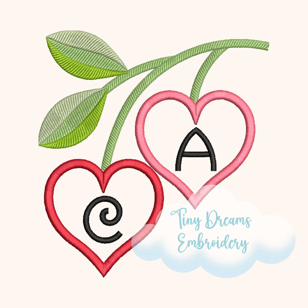 Cherry Heart Monogram Embroidery Design, Valentine's Day (digital ...