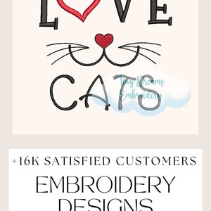 Love Cat Digital Machine Embroidery Design Animal Lovers Design ...
