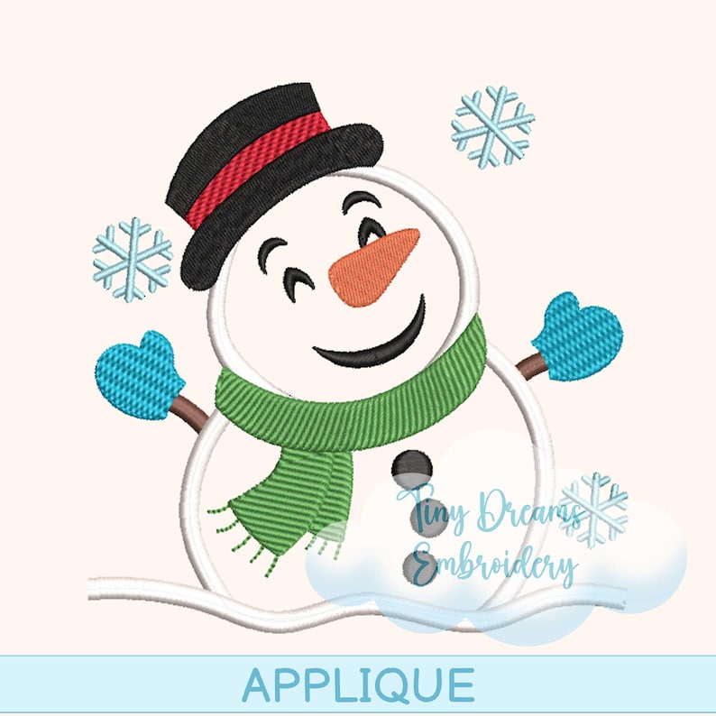 Cute Snowman Applique: Winter Holiday Embroidery Design (digital ...