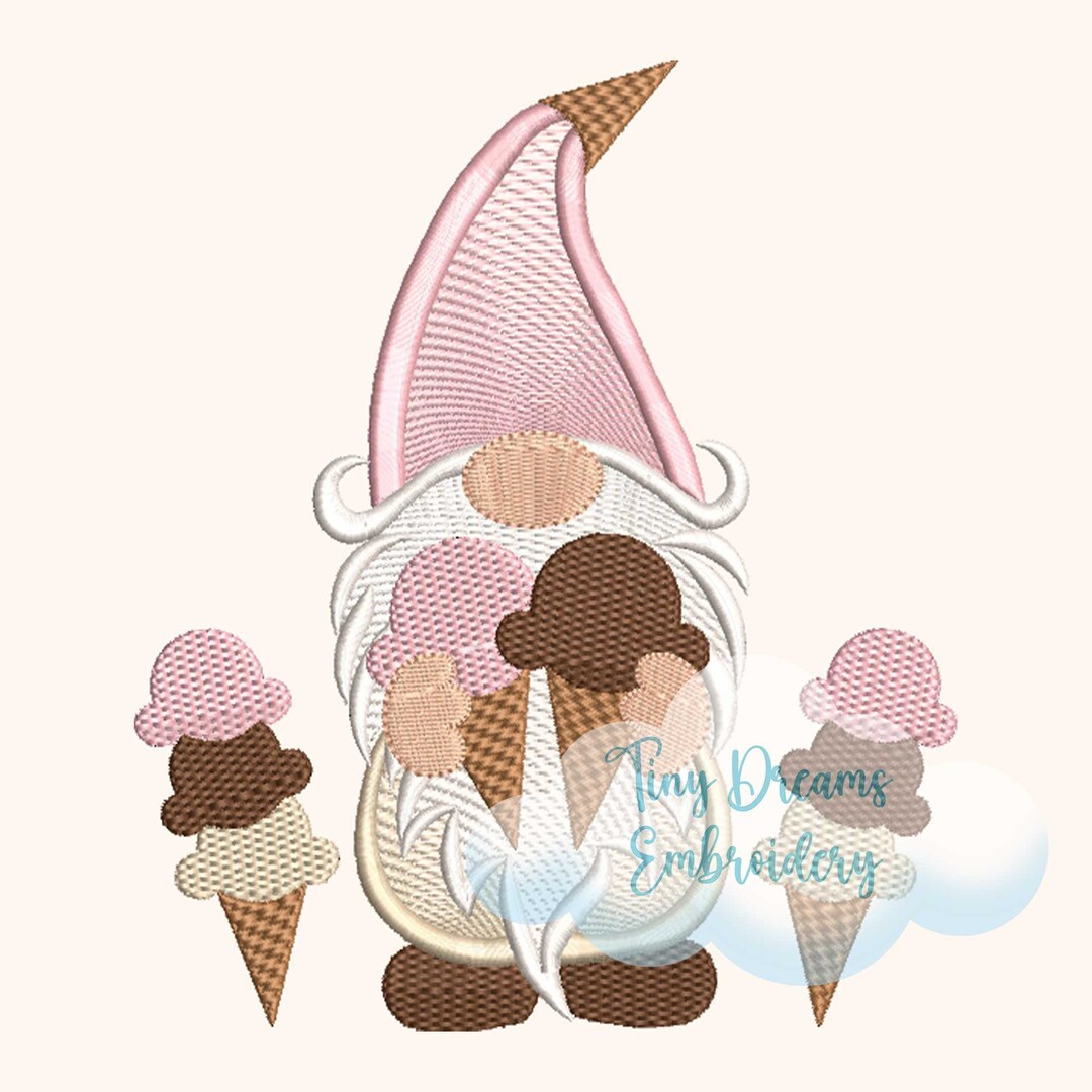 Summer Gnome Embroidery Design: Ice Cream Cone (digital Machine ...