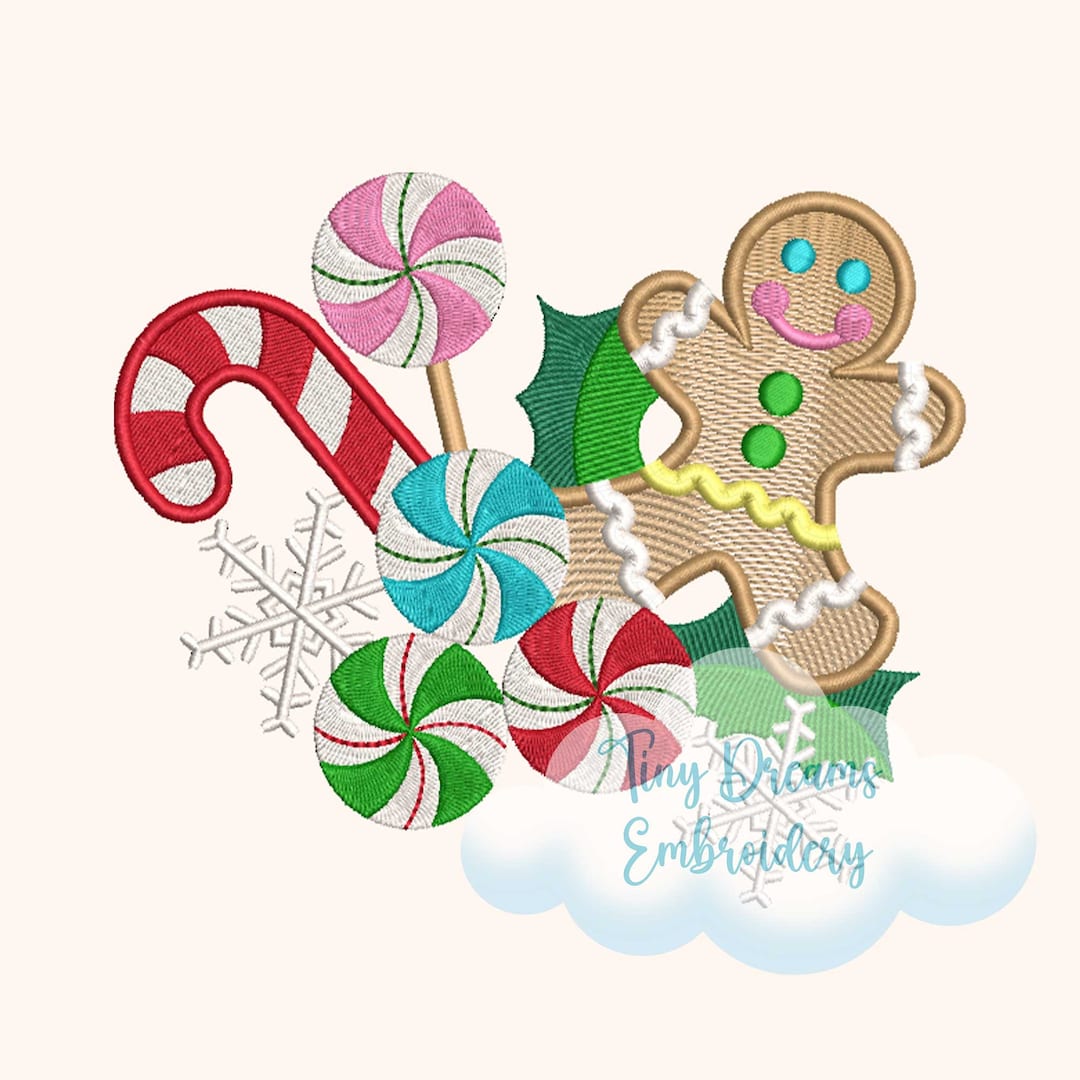 Gingerbread Cookie Christmas Embroidery Design: Candy Cane, Snowflake ...
