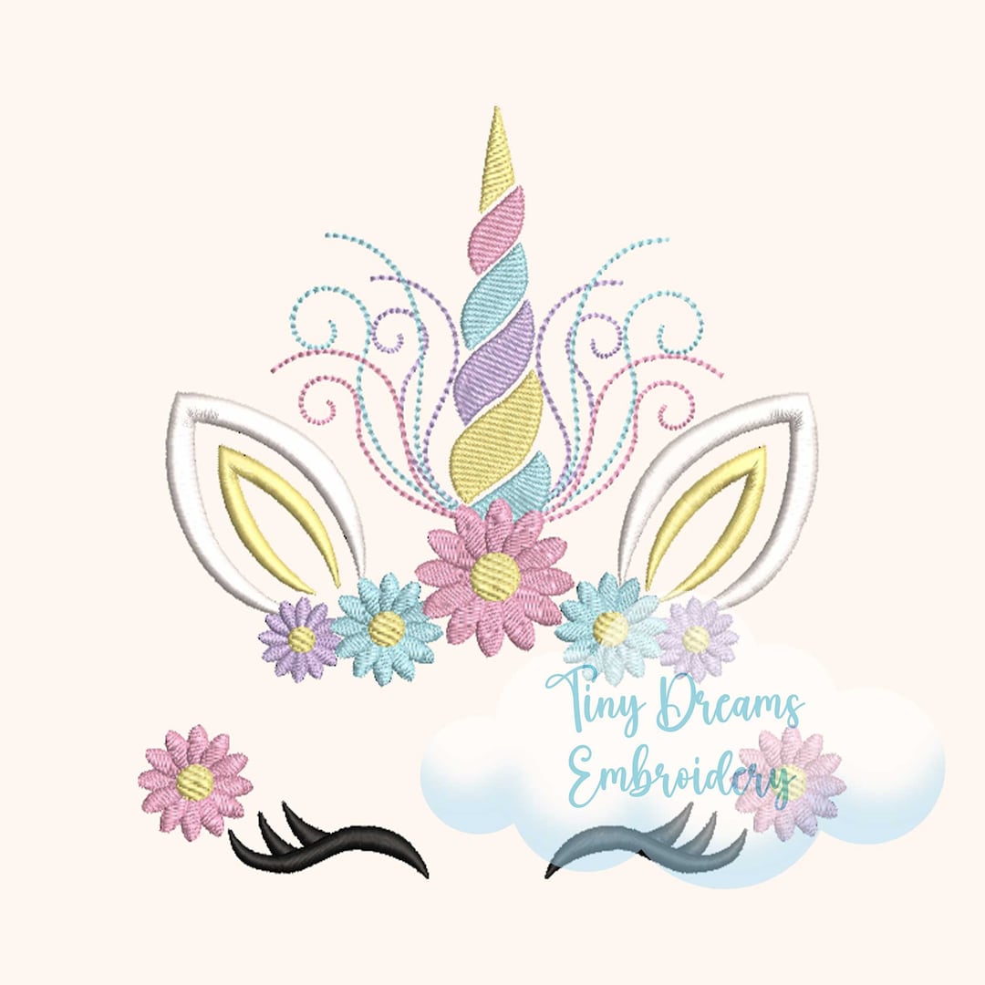 Floral Spring Unicorn Digital Machine Embroidery Design Daisy Unicorn ...