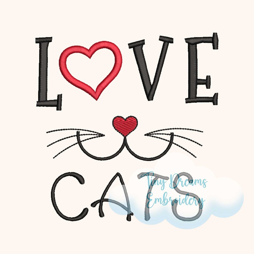 Love Cat Digital Machine Embroidery Design Animal Lovers Design ...
