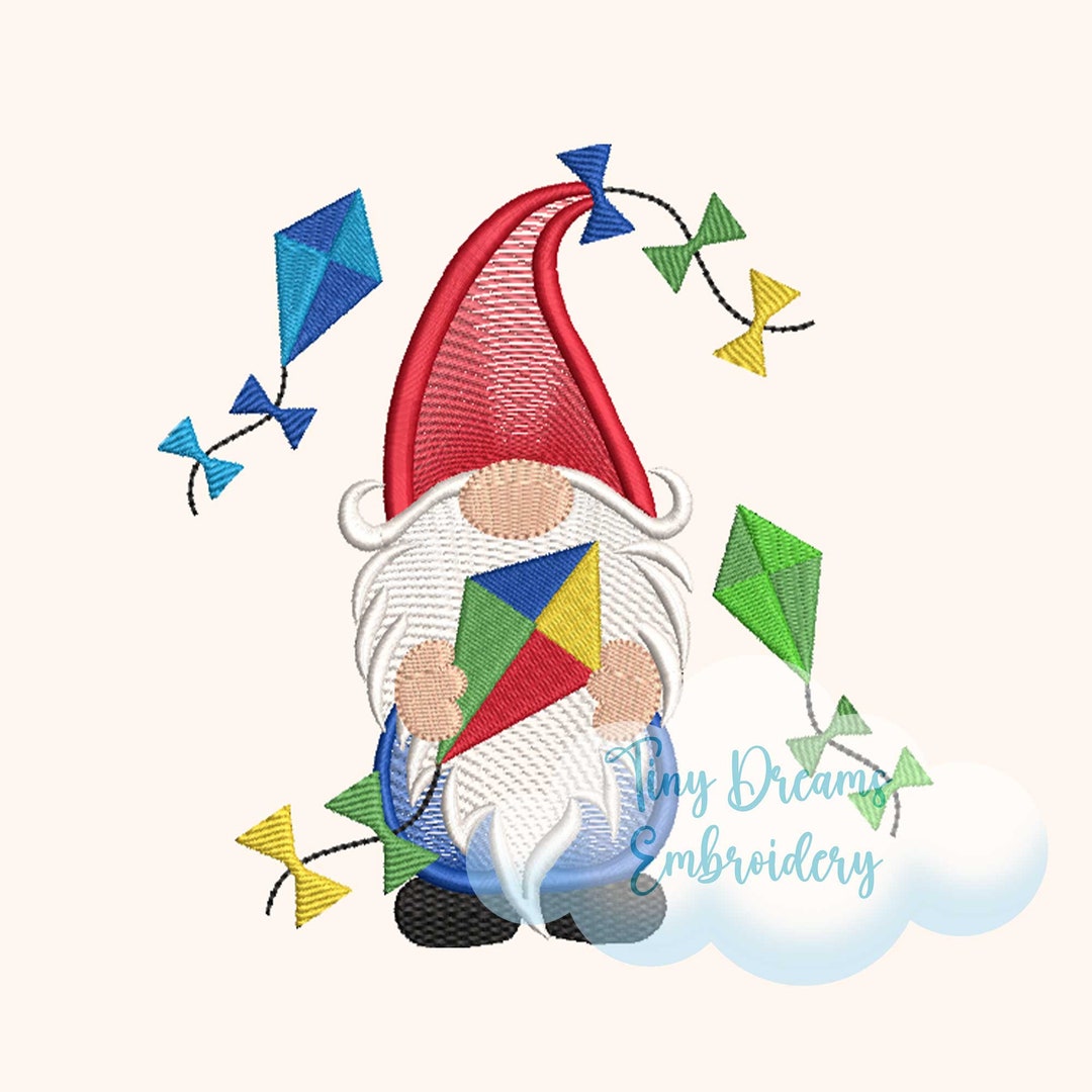 Summer Gnome Digital Machine Embroidery Design Kite Gnome Embroidery ...