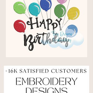 Happy Birthday Digital Machine Embroidery Design Birthday Balloon ...