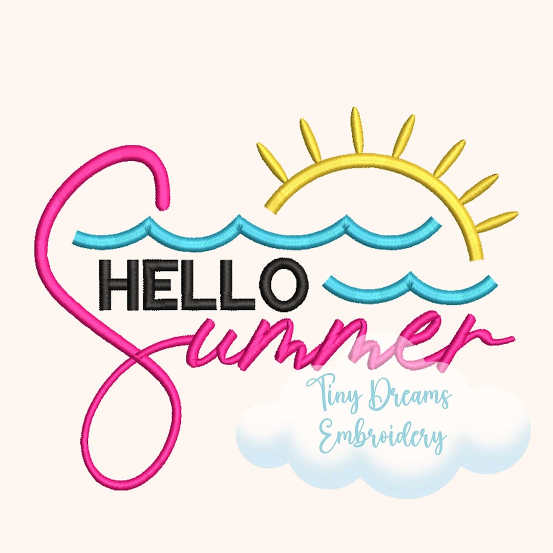 Hello Summer Digital Machine Embroidery Design Sun Design Embroidery ...