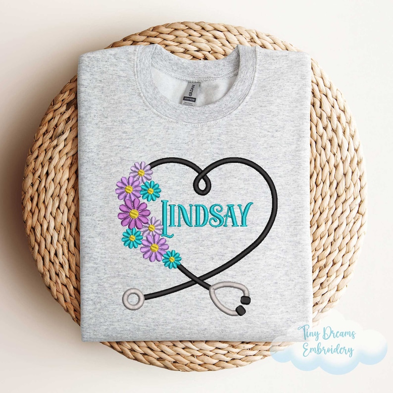 Nurse Flower Embroidery Design: Custom Medical Monogram (digital ...