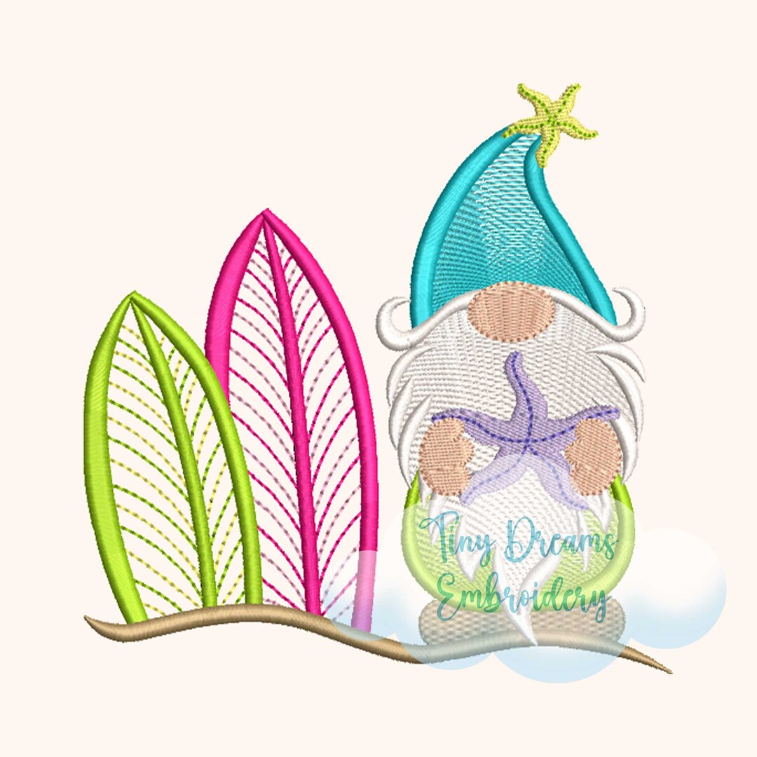 Surf Gnome Digital Machine Embroidery Design Starfish Surf Embroidery ...