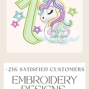 First Birthday Unicorn Applique Digital Machine Embroidery Design Baby ...