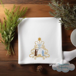 Nativity Christmas Tree Embroidery Design, Angel Star Jesus Religious ...