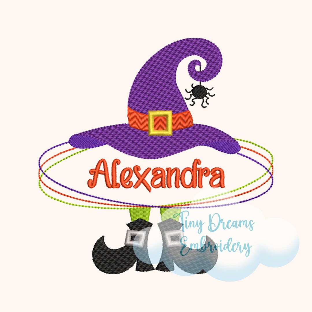 Witch Hat Embroidery Design, Halloween Spider Girl Custom Monogram Name ...