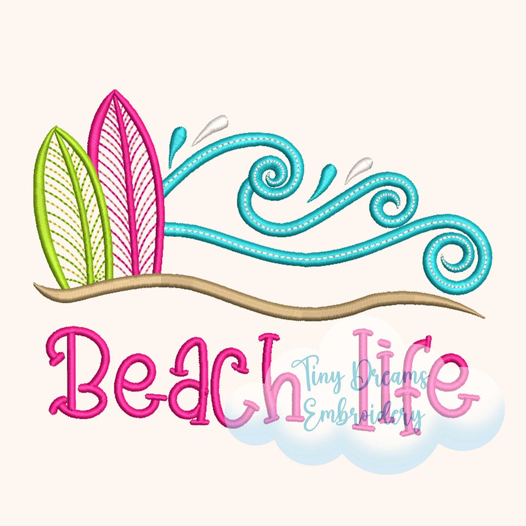 Beach Life Digital Machine Embroidery Design Surfboard Embroidery ...