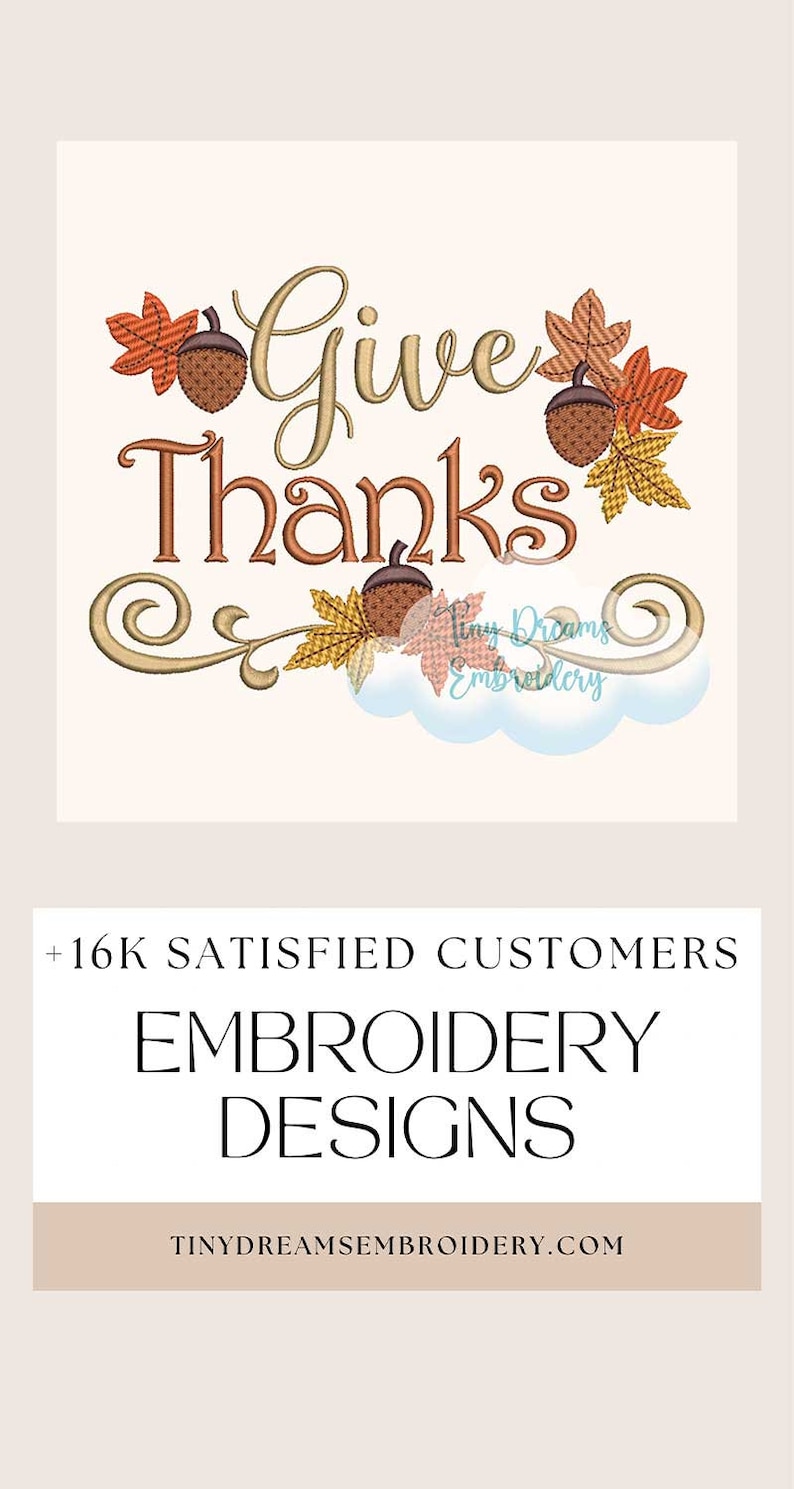 Give Thanks Embroidery Design: Fall Leaves and Acorns (digital Download ...