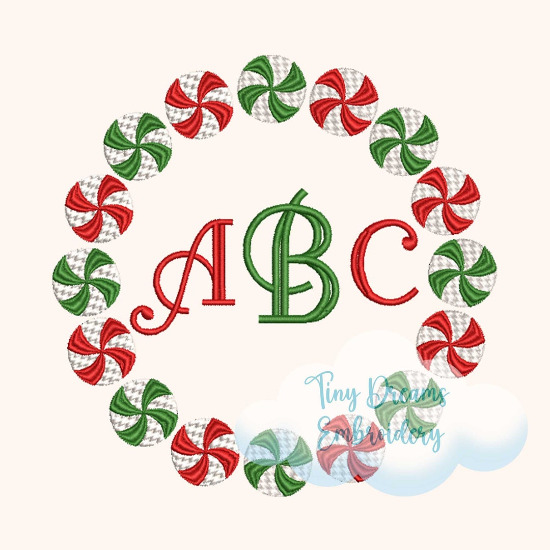 Peppermint Candy Christmas Monogram Embroidery Design (digital Download ...