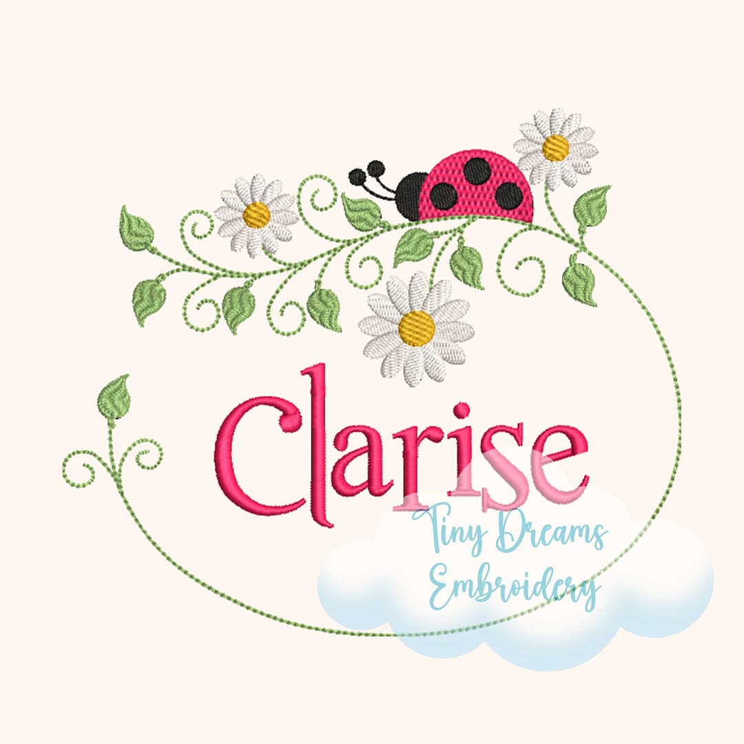 Ladybug Floral Digital Machine Embroidery Design Custom Monogram Flower ...