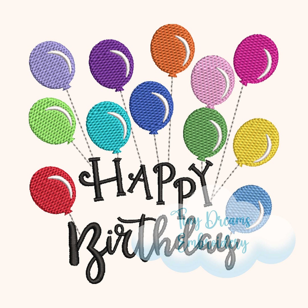 Happy Birthday Digital Machine Embroidery Design Birthday Balloon ...