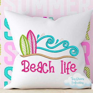 Beach Life Digital Machine Embroidery Design Surfboard Embroidery ...