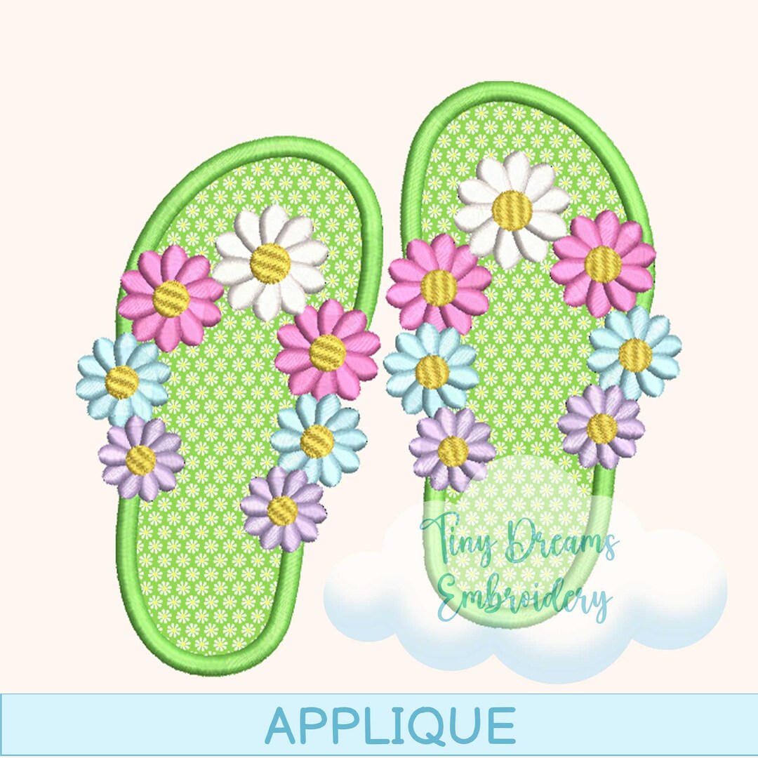 Floral Flip Flop Applique Embroidery Design (digital Download) - Etsy