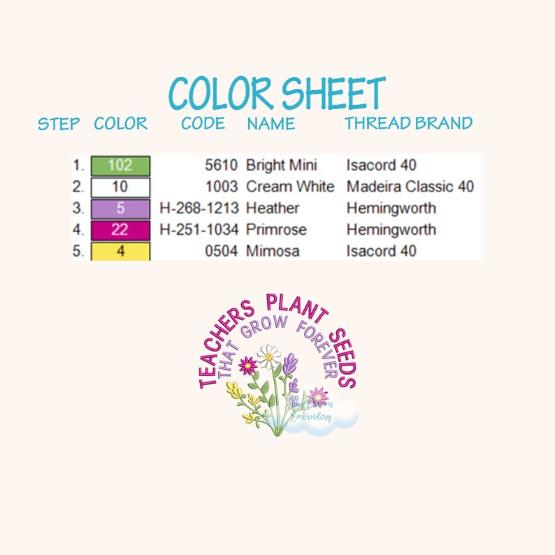 Teacher Plant Seeds Embroidery Design: School Floral (digital Download ...