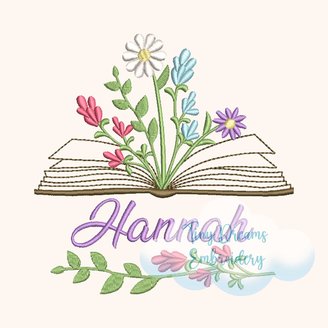 Floral Monogram Book Embroidery Design, Spring Flowers (digital ...