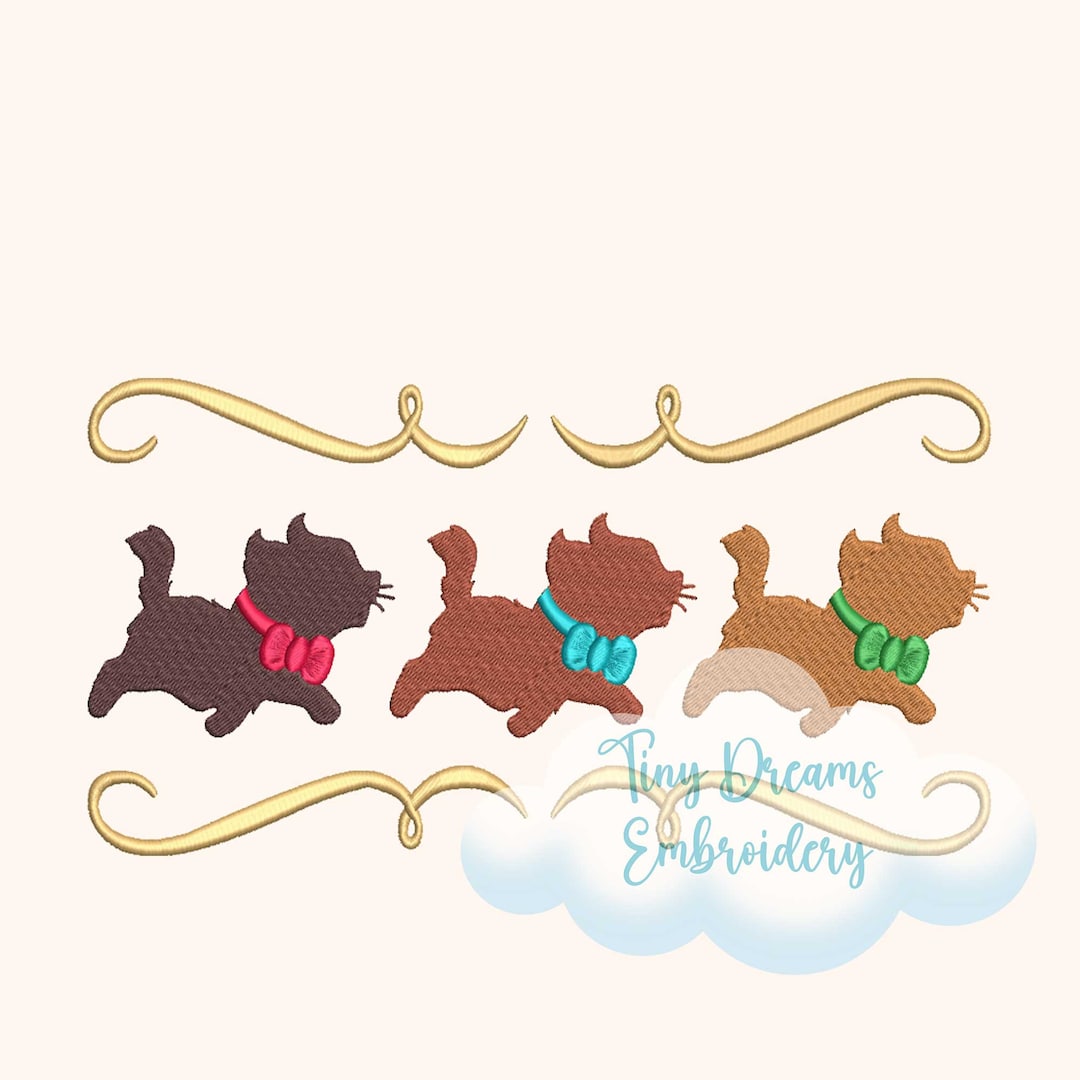 Triple Cat Border Machine Embroidery Design, Kittens (digital Download ...