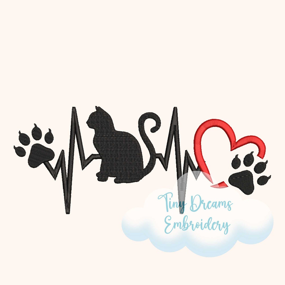 Cat Digital Machine Embroidery Design Heart Beat Love Design Embroidery ...