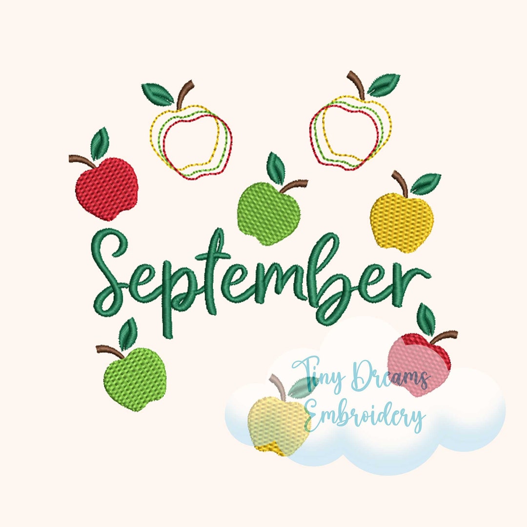 September Digital Machine Embroidery Design Red Apple Design Embroidery ...