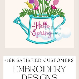 Hello Spring Embroidery Design: Watering Can, Tulips (digital Download ...