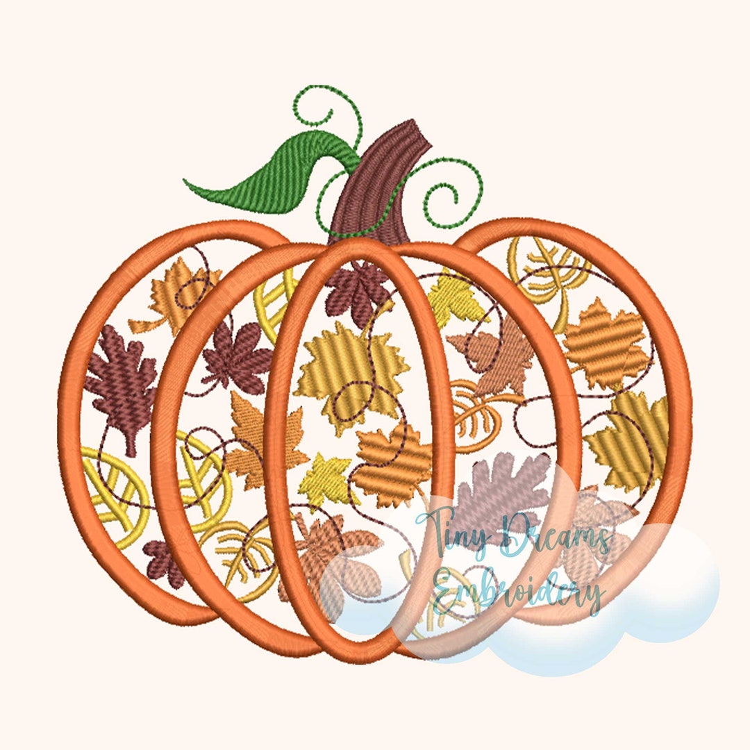 Pumpkin Digital Machine Embroidery Design Autumn Fall Leaves Design ...