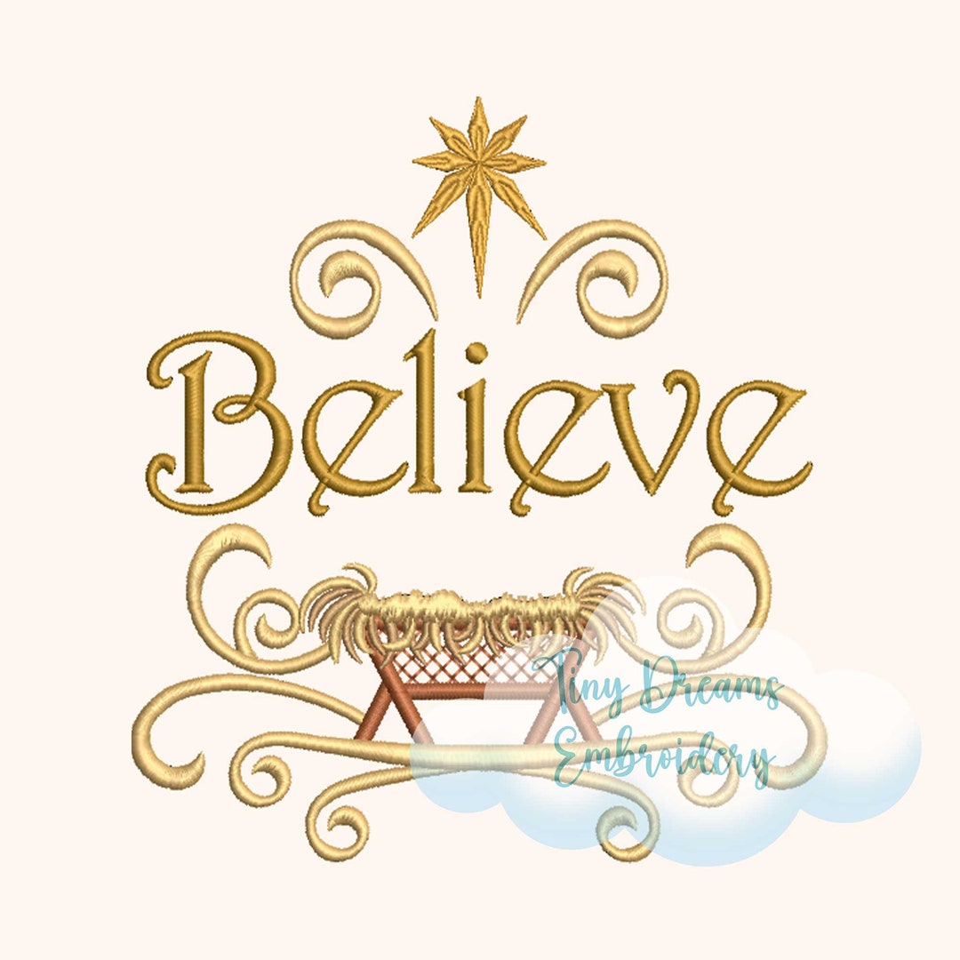 Believe Nativity Embroidery Design: Christmas Star, Manger (digital ...