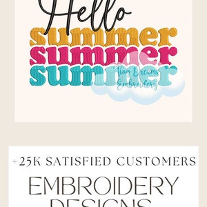 Hello Summer Digital Machine Embroidery Design Summer Lettering Design ...