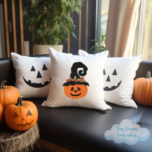 Witch Pumpkin Applique Digital Machine Embroidery Design Fall Leaves ...