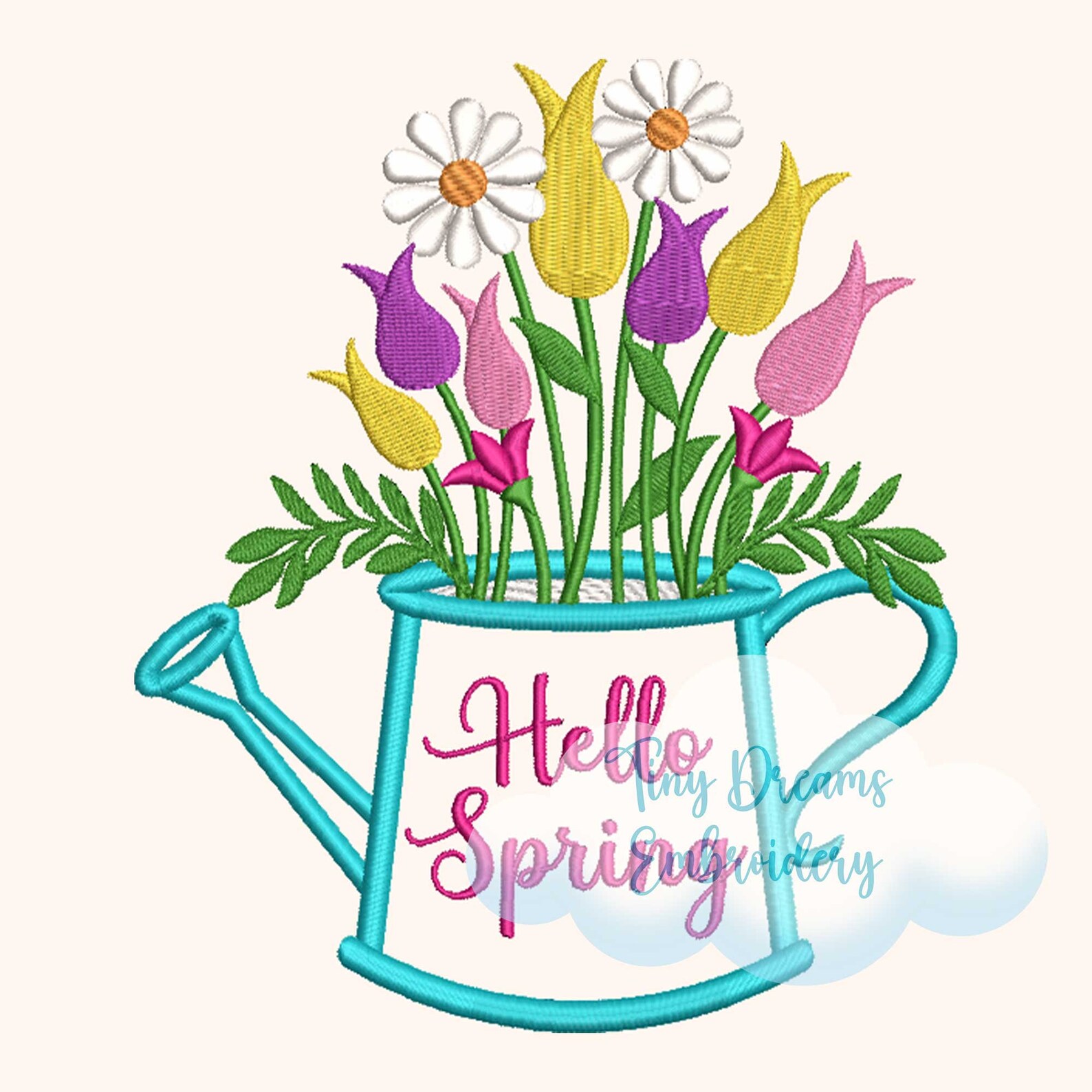 Hello Spring Embroidery Design: Watering Can, Tulips (digital Download ...