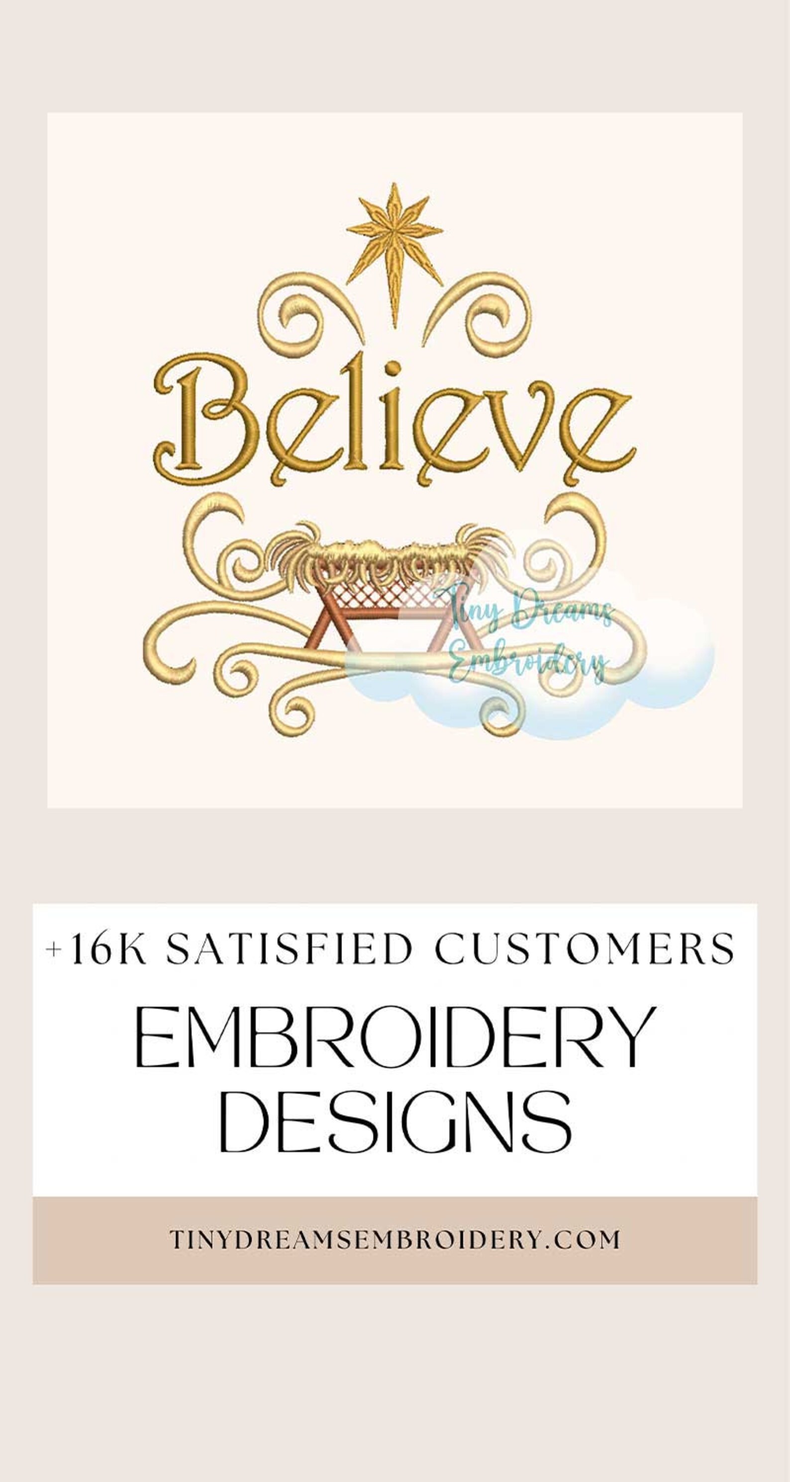 Believe Nativity Embroidery Design: Christmas Star, Manger (digital ...