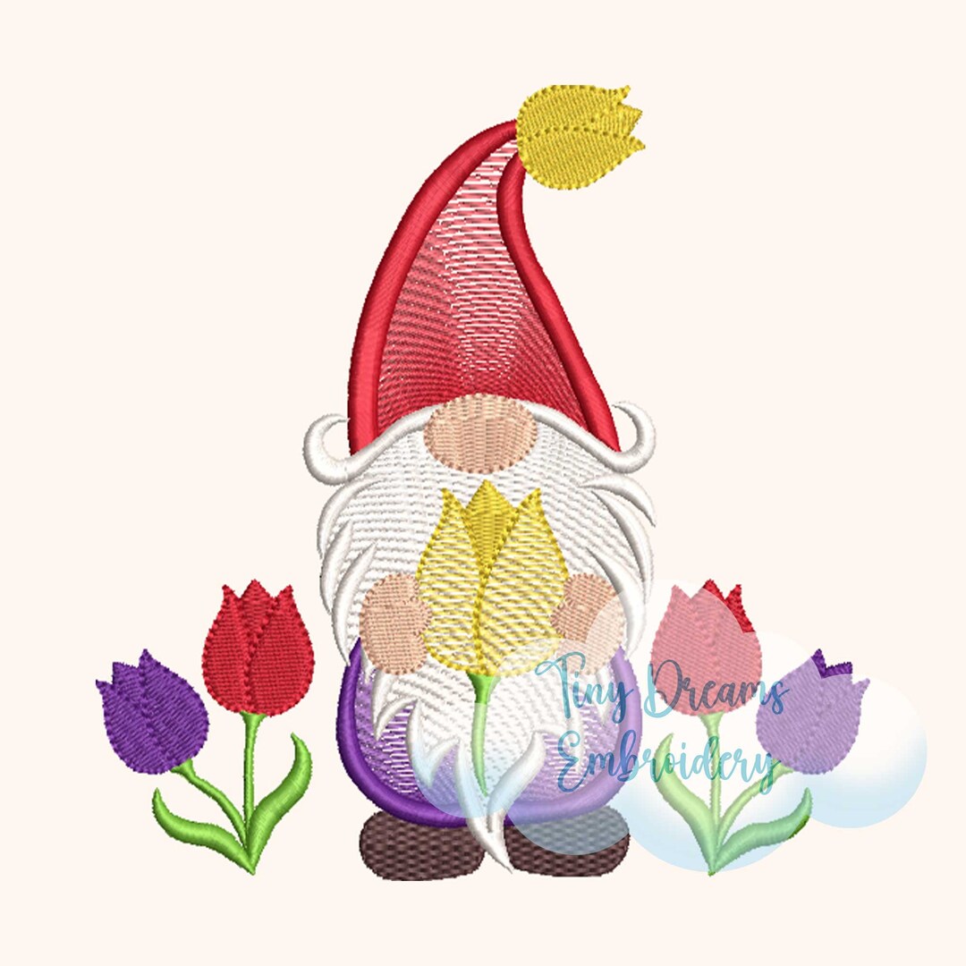 Spring Gnome Digital Machine Embroidery Design Tulip Embroidery Design ...