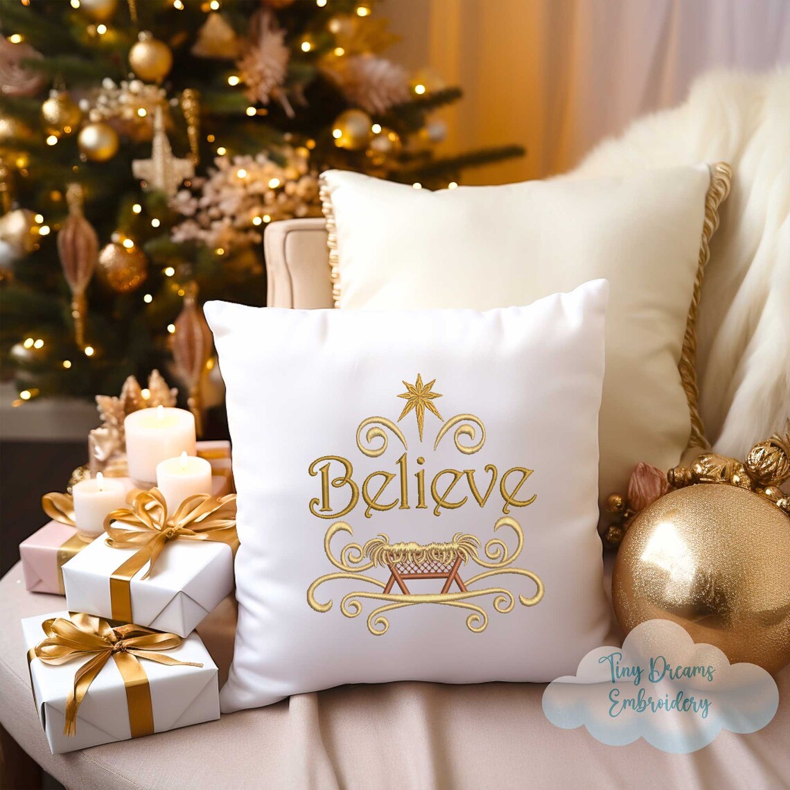 Believe Nativity Embroidery Design: Christmas Star, Manger (digital ...