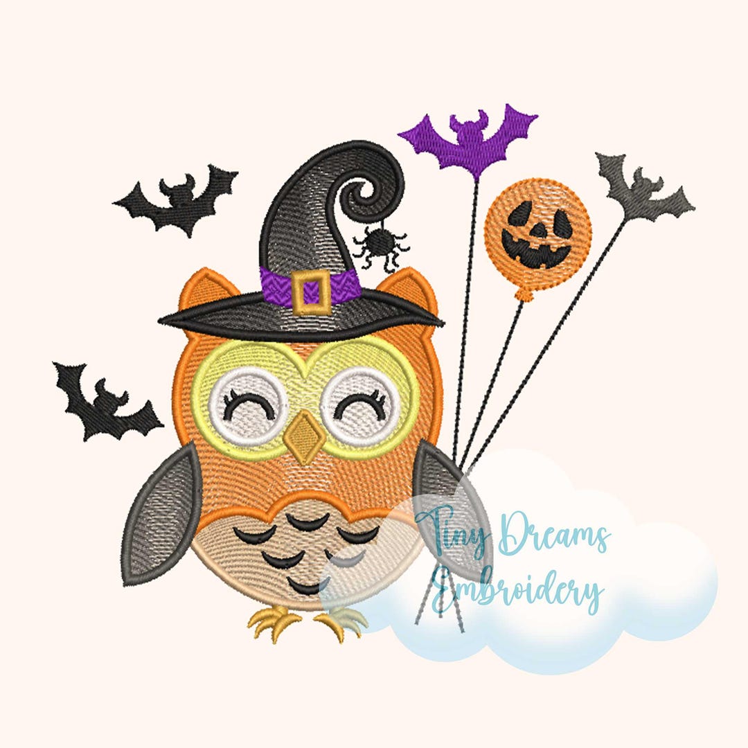 Halloween Witch Owl Digital Machine Embroidery Design Pumpkin Bat ...